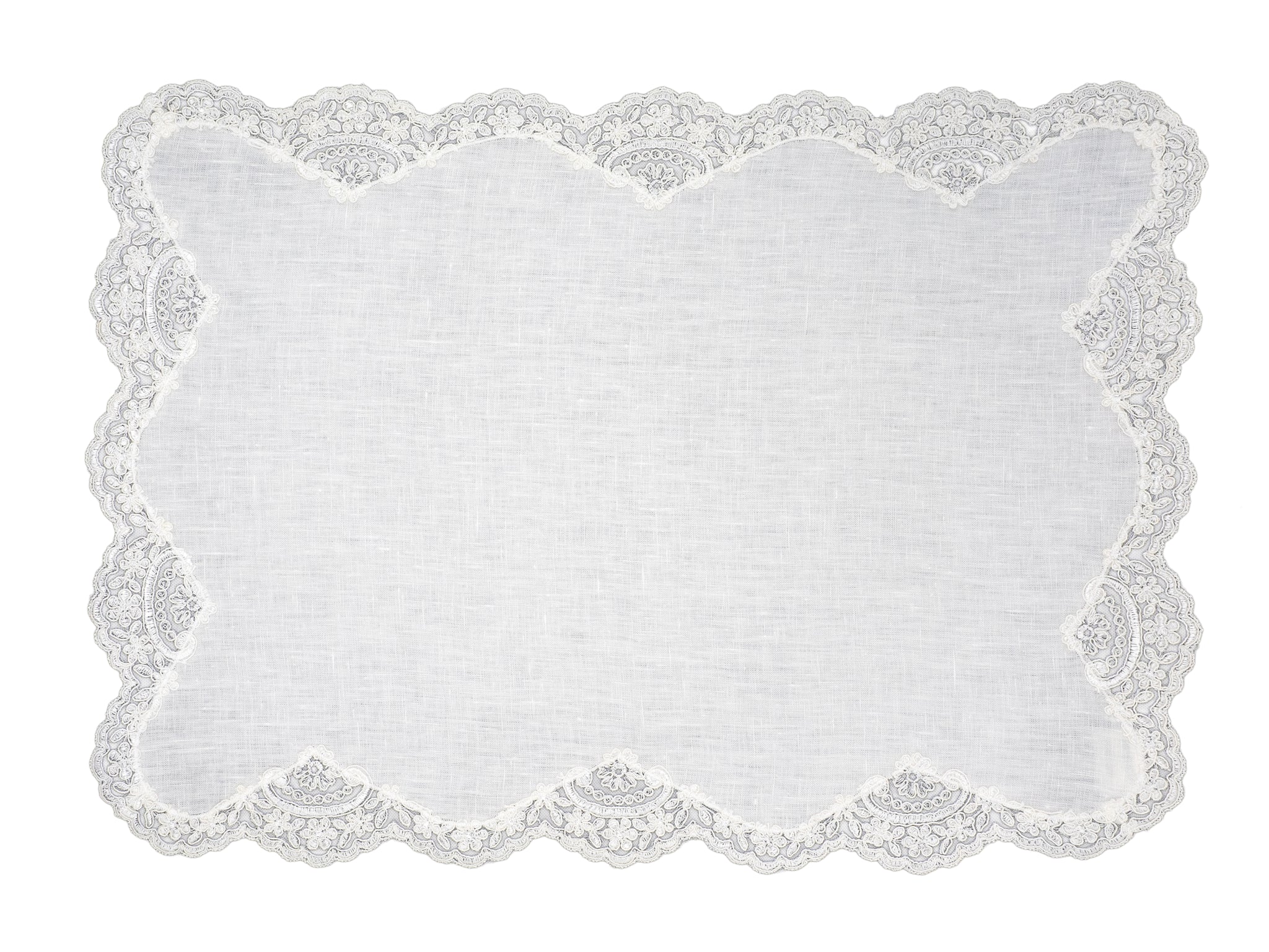 White Linen Placemats with Lace Borders - Set of 4 | Chouchou Touch